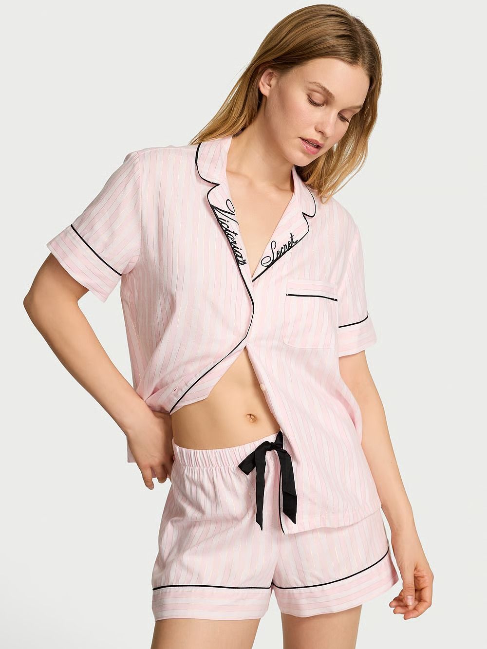 Піжама з шортами Flannel Short PJ Set В полоску S Victoria's Secret ...